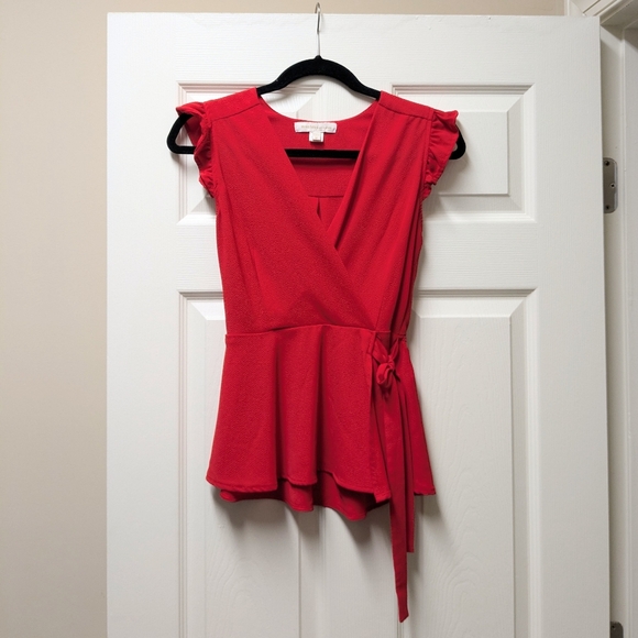 Monteau | Tops | Monteau Red Fauxwrap Top Reposh | Poshmark